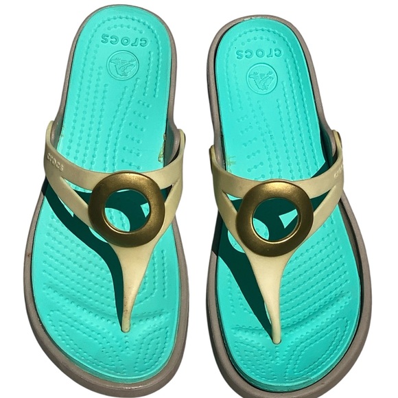 Shoes | Crocs Womens Capri Circle Ring Sandal Size 8 Aqua Beige Comfort ...